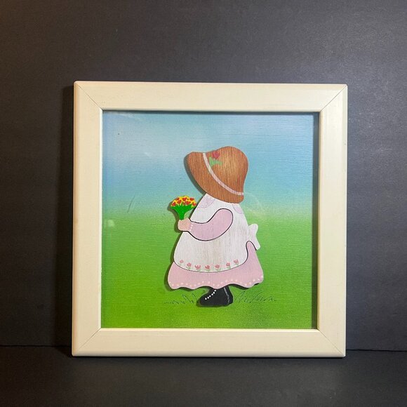 Art | Vintage Rare 3d Wooden Framed Shadow Box Coin Bank Girl W Flowers ...